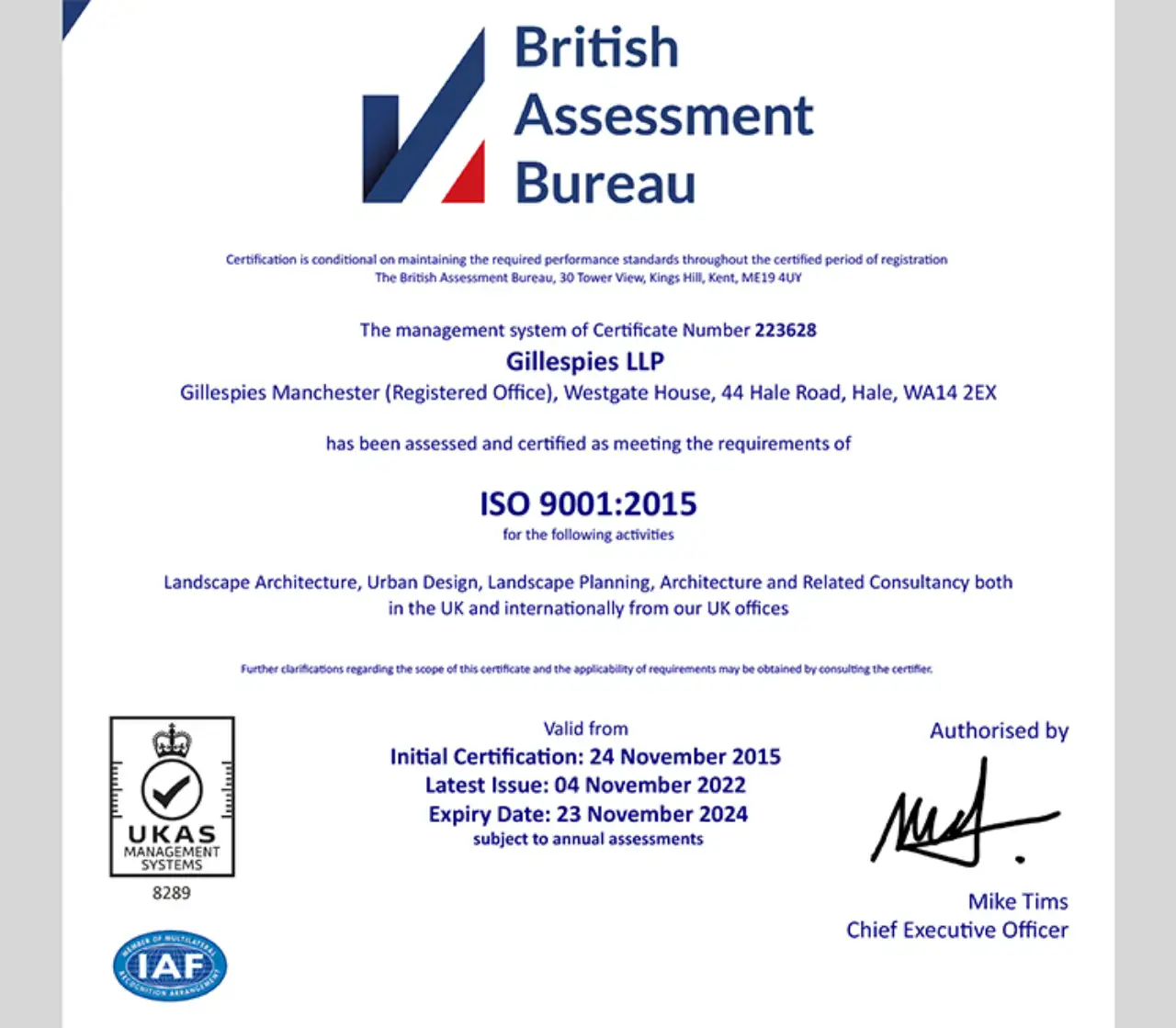 ISO 9001 QA audit success - News - Gillespies - Gillespies